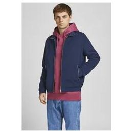 Jack & Jones Blouson JACK & JONES "JJERUSH Stylisch, funktional, ideal f&uuml;r Herbst, pflegeleicht", Herren, Gr. L, blau (navy), Web, Obermaterial: 100% Polyester, unifarben, regular fit taillenbedeckt, ohne Ausschnitt, Rippb&uuml;ndchen, Jacken Blouson, mit stylischem Stehkragen