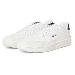 Jack & Jones Sneaker JACK & JONES "JFWBOUNCE", Herren, Gr. 45, wei&szlig;, navy, Lederimitat, Textil, kontrastfarbene Details, Schuhe Sneaker, Schn&uuml;rschuh, Halbschuh, Freizeitsneaker mit weichem Schaftrand