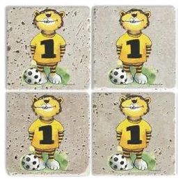 Getr&auml;nkeuntersetzer LUCKYLINDE "Der Tiger mit Fu&szlig;ball", gelb, B:10cm H:10cm T:1cm, Naturstein, Untersetzer, Janosch Set Topfuntersetzer Naturstein Untersetzer 10x10x1cm