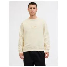 Jack & Jones Sweatshirt JACK & JONES "JORNORREBRO EMB SWEAT CREW NOOS", Herren, Gr. XXL, wei&szlig; (antique wei&szlig;), angeraute Sweatware, Obermaterial: 89% Baumwolle, 11% Polyester, bedruckt, relaxed fit normal, Rundhals, Rippb&uuml;ndchen, Sweatshirts Sweatshirt, mit Logo Print
