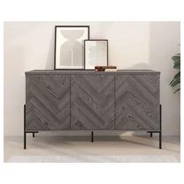 Sideboard OTTO HOME "Eadwine", wei&szlig; eiche, B:130cm H:75cm T:38cm, MDF, Sideboards, Sideboard, Kommode, Push-to-open, T&uuml;ren mit Fischgr&auml;ten Muster, Breite 130 cm