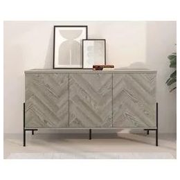 Sideboard OTTO HOME "Eadwine", eichefarb., B:130cm H:75cm T:38cm, MDF, Sideboards, Sideboard, Kommode, Push-to-open, T&uuml;ren mit Fischgr&auml;ten Muster, Breite 130 cm