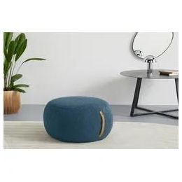 Hocker s.Oliver "Finnian, moderner Designhocker mit Lederriemen, softes Design", dunkelblau, B:65cm H:35cm T:65cm, 93% Polyester, 6%Acryl, 1%Baumwolle, Hocker, Hocker, hochwertig, zum Wohlf&uuml;hlen in Luxus-Microfaser/Struktur oder in Boucl&eacute;