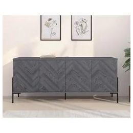 Sideboard OTTO HOME "Eadwine", grau eiche, B:175cm H:75cm T:38cm, MDF, Sideboards, Sideboard, Kommode, Push-to-open, T&uuml;ren mit Fischgr&auml;ten Muster, Breite 175 cm