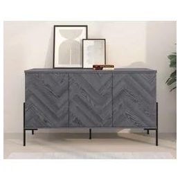 Sideboard OTTO HOME "Eadwine", grau eiche, B:130cm H:75cm T:38cm, MDF, Sideboards, Sideboard, Kommode, Push-to-open, T&uuml;ren mit Fischgr&auml;ten Muster, Breite 130 cm