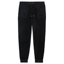 Sweathose Juicy Couture "WILLOW VELOUR CUFFED JOGGER WITH JC EMBROIDERY Damen", Damen, Gr. S, EURO-Gr&ouml;&szlig;en, schwarz, 95% Polyester, 5% Elasthan, Hosen Sweathose, Trainingshose Damen, Sweathose, Velour, Jogginghose mit Glitzer, Sale