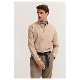 Langarmhemd Bugatti "Soft Cotton", Herren, Gr. L, Normalgr&ouml;&szlig;en, 40, beige, 100% Baumwolle, Fischgratmuster, normal, eckige 2-Knopf-Manschette, Hemden, im Modern Fit mit Button-Down Kragen
