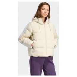 Winterjacke Adidas SPORTSWEAR "ESSENTIALS CLIMAWARM 3-STREIFEN PUFFER MIT KAPUZE", Damen, Gr. XL, grau (wonder aluminium), Obermaterial: 100% Polyamid. Wattierung: 80% Entendaune, 20% Federn, Jacken Winterjacke