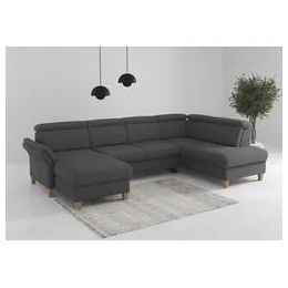 Wohnlandschaft Home Affaire "Glendale, U-Form", dunkelgrau, B:321cm H:84cm T:193cm, 95% Polyester, 5% Polyamid, Sofas, Wohnlandschaft, inkl. Kopfteilverstellung, wahlweise mit Vorziehsitz und Bettkasten