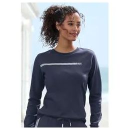 H.I.S. Sweatshirt H.I.S, Damen, Gr. 36/38, blau (marine), Interlock, Obermaterial: 60% Baumwolle, 40% Polyester, bedruckt, unifarben, Basic, bequem h&uuml;ftlang, Rundhals, Rippb&uuml;ndchen, Sweatshirts Sweatshirt, Basic mit Logodruck, Loungewear