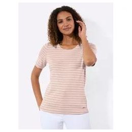 T-Shirt Casual Looks "Shirt", Damen, Gr. 42, puder, wei&szlig;, gestreift, 95% Baumwolle, 5% Elasthan, gemustert, gestreift, mehrfarbig, Rundhals, Shirts T-Shirt