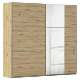 Schwebet&uuml;renschrank Rauch "Kleiderschrank Dreht&uuml;renschrank Schrank Garderobe KRONACH TOPSELLER", braun (eiche artisan, griffleisten alu, 1 spiegel), B:218cm H:210cm T:59cm, Holzwerkstoff, Schr&auml;nke, Schwebet&uuml;renschrank, optional ohne, mit 1 oder 2 Spiegel, viel Stauraum MADE IN GERMANY