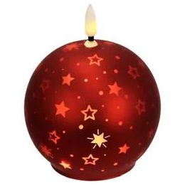 LED-Kerze I.GE.A. "Kugel-Kerze B", rot, B:10cm H:12cm, Glas, Kerzen, LED-Kerze, aus Glas batteriebetrieben mit Timer Adventskranz Adventskerzen