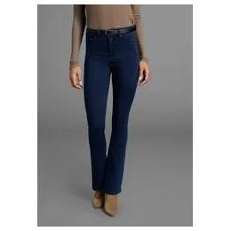 Bootcut-Jeans Arizona "Ultra Stretch", Damen, Gr. 42, N-Gr, rinsed, Denim/Jeans, Obermaterial: 63% Baumwolle, 32% Polyester, 5% Elasthan, eng lang, Jeans, ausgestellte Beinform, Used-Waschung, hohe Leibh&ouml;he, Topseller