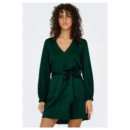Tunikakleid Only "ONLNEW ALENA LIFE L/S SHORT DRESS WVN", Damen, Gr. M, N-Gr, gr&uuml;n (scarab), Web, Obermaterial: 100% Polyester, unifarben, regular fit, V-Ausschnitt, Kleider, Sommerkleid