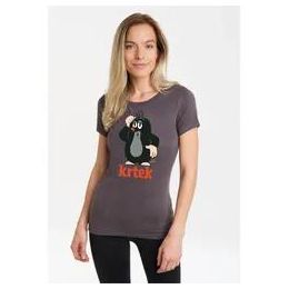 T-Shirt logoshirt "Der kleine Maulwurf - Krtek", Damen, Gr. M, dunkelgrau, 100% Baumwolle, unifarben, lang, Rundhals, Shirts T-Shirt, mit coolem Maulwurf-Print