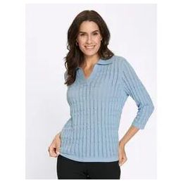 Polokragenpullover Inspirationen "Polopullover", Damen, Gr. 48, eisblau, 100% Baumwolle, unifarben, Pullover