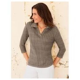 Polokragenpullover Inspirationen "Polopullover", Damen, Gr. 46, taupe, 100% Baumwolle, unifarben, Pullover