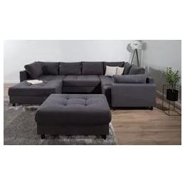 Wohnlandschaft Collection AB "Toni U-Form, B: 298 cm", anthrazit, B:298cm H:44cm T:203cm, 100%Polyester, Sofas, Wohnlandschaft, Set: Sofa & Hocker, 2 Zierkissen, Federkern