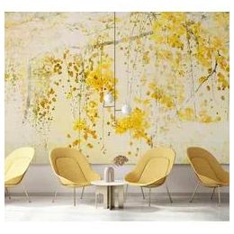Livingwalls Vliestapete LIVING WALLS "Florale Tapete Aquarelloptik Gelb Beige Bl&uuml;ten", gelb, B:2,7m H:0,02m L:4m, Vlies, Tapeten