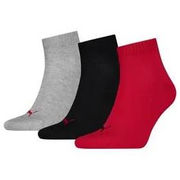 Kurzsocken Puma "Puma UNISEX QUARTER PLAIN 3P", Herren, Gr. 35-38, bunt (1x schwarz, 1x grau, meliert, 1x rot), Baumwollmischung, meliert, uni, elastisch, Socken, Atmungsaktiv, Rippenb&uuml;ndchen, weiche Baumwollmischung