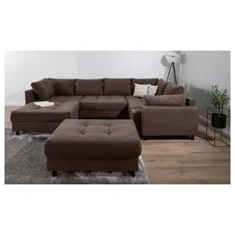Wohnlandschaft Collection AB "Toni U-Form, B: 298 cm", braun, B:298cm H:44cm T:203cm, 100%Polyester, Sofas, Wohnlandschaft, Set: Sofa & Hocker, 2 Zierkissen, Federkern