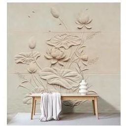 Livingwalls Vliestapete LIVING WALLS "Relief-Tapete mit Lotusbl&uuml;ten Creme Beige 3D", beige, B:2,7m H:0,02m L:4m, Vlies, Tapeten