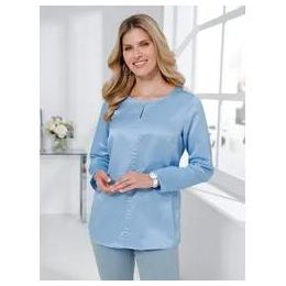 Satinbluse Classic Basics, Damen, Gr. 48, eisblau, 100% Polyester, unifarben, Rundhals, Blusen