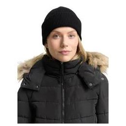 Beanie Tom Tailor, Damen, deep schwarz, Strick, Materialmix, Strukturmuster, unifarben, M&uuml;tzen Beanie, mit Rippstruktur