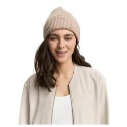 Beanie Tom Tailor, Damen, boucle beige melange, Strick, Materialmix, meliert, M&uuml;tzen Beanie, mit Rippstruktur