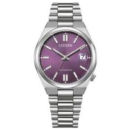 Automatikuhr Citizen "TSUYOSA 37 mm", silberfarben, violett, Armbanduhren, Damen, Automatikuhr, Armbanduhr, Damenuhr, Mechanische Uhr, Edelstahlarmband, analog