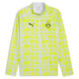 T-Shirt Puma "Borussia Dortmund Aufw&auml;rmoberteil mit viertellangem", Herren, Gr. L, silber mist gelb alert gray, Obermaterial: 100% Polyester, bedruckt, slim fit, Rundhals, Shirts T-Shirt