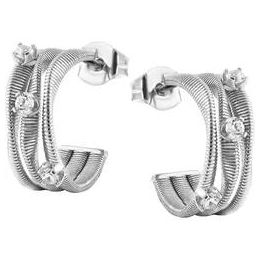 Paar Creolen Firetti "Schmuck Geschenk Silber 925 Ohrschmuck Ohrringe mehrreihig", silberfarben, kristallwei&szlig;, kristallwei&szlig;, Ohrringe, Damen, 17,8mm, Silber 925 (Sterlingsilber), mit Zirkonia (synth.)