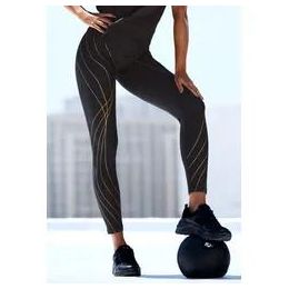 Leggings Lascana ACTIVE, Damen, Gr. M (40/42), N-Gr, blau (schwarz), Obermaterial: 85% Polyester, 15% Elasthan, bedruckt, figurbetont lang, Hosen Leggings, mit schimmerndem Druck, Sportleggings