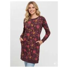 Sweatkleid Ragwear "MENITA FLOWERS O", Damen, Gr. S (36), N-Gr, wine rot, Sweatware, Obermaterial: 50% Baumwolle, 50% Polyester, gebl&uuml;mt, gemustert, kurz, Rundhals, Rippb&uuml;ndchen, Kleider Sweatkleid