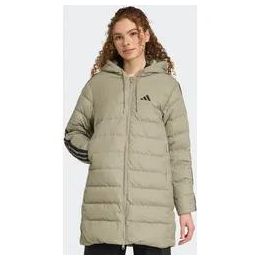 Daunenjacke Adidas SPORTSWEAR "ESSENTIALS CLIMAWARM 3-STREIFEN LIGHT DAUNENPARKA MIT KAPUZE", Damen, Gr. S, gr&uuml;n (silber pebble), Obermaterial: 100% Polyester. Wattierung: 80% Entendaune, 20% Federn, Jacken Daunenjacke, Winterjacke Damen