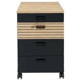 Rollcontainer Innostyle "Rollcontainer Glenn, 45 x 66 x 55 cm (B/H/T)", schwarz, artisan, B:45cm H:66cm T:55cm, Holzwerkstoff, Kunststoff, MDF, Rollwagen, Rollcontainer, inkl. Filzeinlage, 4 Rollen(2 mit Bremsen) oder Sockel, SK Soft-Close