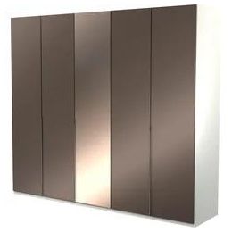 Kleiderschrank Musterring "San Diego, Kleiderschrank, Schrank, Garderobe, mit Spiegel", wei&szlig;, B:250cm H:236cm T:58cm, Glas, Holzwerkstoff, Schr&auml;nke, Kleiderschrank, 5-t&uuml;rig (ged&auml;mpft), 10 B&ouml;den, 5 Kleiderstange, Chromgriffe