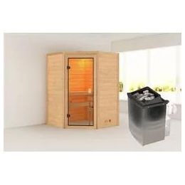 Sauna Karibu "Anni" mit bronzierter T&uuml;r SET, naturbelassen, mit Ofen 9 kW", naturbelassen, Saunaofen, integrierte Steuerung, 400 kW, Saunen, aus hochwertiger nordischer Fichte