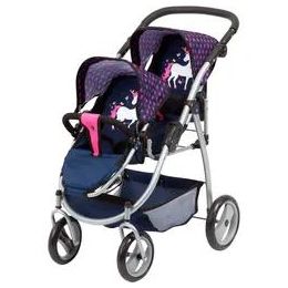 Zwillingspuppenwagen BAYER "mit Sonnendach", einhorn blau, pink, Puppenwagen, KinderB:46cm H:73cm T:63cm, Kunststoff, Metall, Polyester, B:46cm H:73cm T:63cm