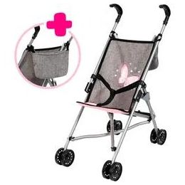 Puppenbuggy BAYER, schmetterling grau, rosa, Puppenwagen, KinderB:27cm H:56cm T:47cm, Kunststoff, Metall, Polyester, mit Tasche, B:27cm H:56cm T:47cm