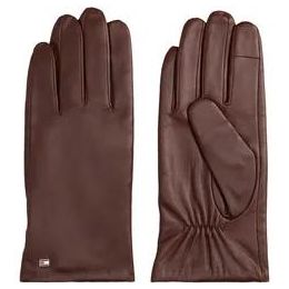 Lederhandschuhe Tommy Hilfiger "ESSENTIAL FLAG LEATHER GLOVES", Herren, Gr. S/M, braun (coffee bean), Rindsleder, Handschuhe, mit Tommy Hilfiger Flagge