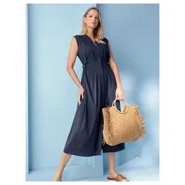 Sommerkleid Heine "Kleid", Damen, Gr. 34, Normalgr&ouml;&szlig;en, marine, 68% Baumwolle, 29% Polyamid, 3% Elasthan, unifarben, lang, Rundhals, Kleider Sommerkleid