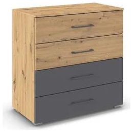Schubkastenkommode Rauch "Bilbao-Extra", eiche artisan, graumetallic, B:80cm H:81cm T:42cm, Holzwerkstoff, Sideboards, mit 4 ger&auml;umigen Schubladen, zwei SK mit Absetzung MADE IN GERMANY