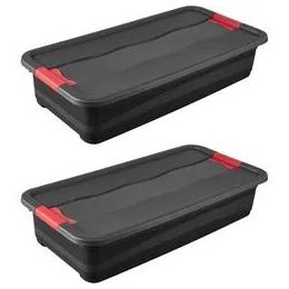 Transportbeh&auml;lter keeeper "eckhart, 2er Set Transporbox, 33 L, 79,5 x 39,5 x 17 cm", schwarz, rot, B:39,5cm H:17cm L:79,5cm, Kunststoff, Transportboxen, seitl. Clips, Griffe am Boden, sto&szlig;feste Seitenw&auml;nde, robuster Deckel