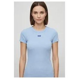 HUGO BOSS T-Shirt HUGO BLUE "Easy Tee", Damen, Gr. M (38), open blau 477, Rippstrick, Obermaterial: 96% Baumwolle, 4% Elasthan, unifarben, slim fit normal, Rundhals, eng eingefasste Kante, Shirts T-Shirt, mit HUGO Aufn&auml;her