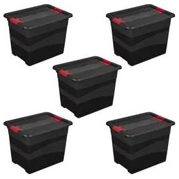 Transportbeh&auml;lter keeeper "eckhart, 5er Set Transporbox, 24 L, 39,5 x 29,5 x 30 cm", schwarz, rot, B:29,5cm H:30cm L:39,5cm, Kunststoff, Transportboxen, seitl. Clips, Griffe am Boden, sto&szlig;feste Seitenw&auml;nde, robuster Deckel