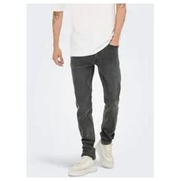 Only & Sons Slim-fit-Jeans ONLY & SONS "ONSLOOM SLIM 5748 EY BOX JEANS MU", Herren, Gr. 30, L&auml;nge 30, dunkelgrau denim, Denim/Jeans, Obermaterial: 65% Baumwolle, 18% Polyester, 15% Viskose, 2% Elasthan, Abriebeffekte, slim fit lang, Jeans Slim-fit-Jeans, Baumwollmischung, slim fit