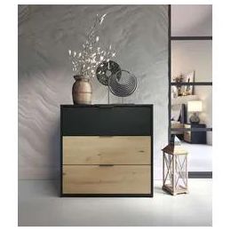 Kommode Home Affaire "PERY Sideboard mit 3 Schubladen, Ma&szlig;e B/T/H: 80/40/79 cm", schwarz, natur, B:80cm H:79,3cm T:40cm, Melamin, Sideboards, Kommode, Moderner Schubladenschrank mit viel Stauraum und schwarzen Griffen