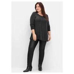 Longshirt sheego "Longshirt", Damen, Gr. 40/42, schwarz, 80% Polyimid, 15% metallisierte Fasern, 5% Elasthan, unifarben, Rundhals, Shirts Longshirt
